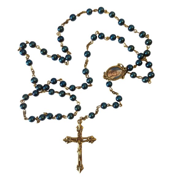 Accessories | Catholic Rosary Cobalt Blue Beads And Gold Tone Crucifix ...